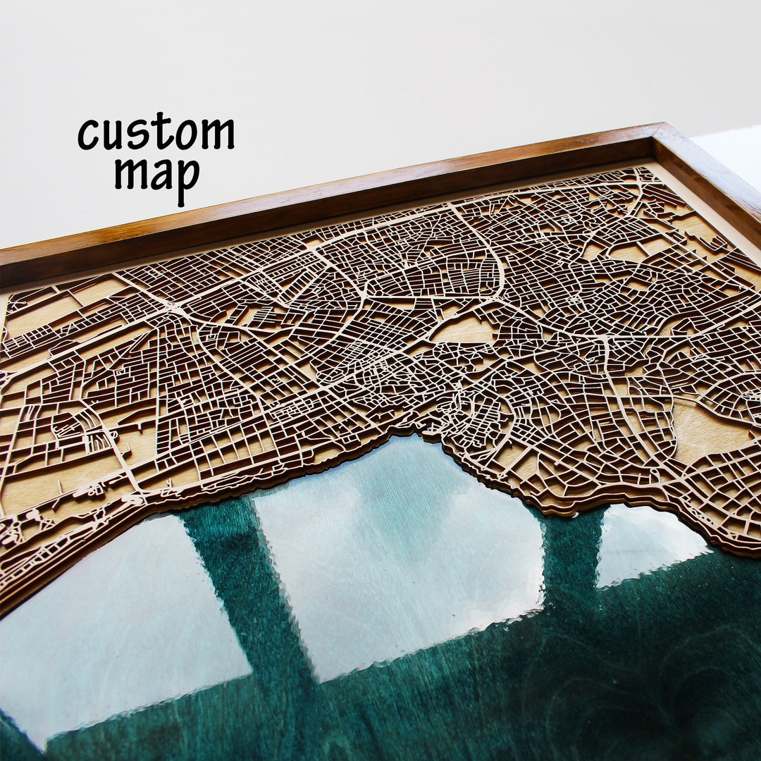Wood and Epoxy Resin City Map: Custom Laser Cut Wall Art - Etsy