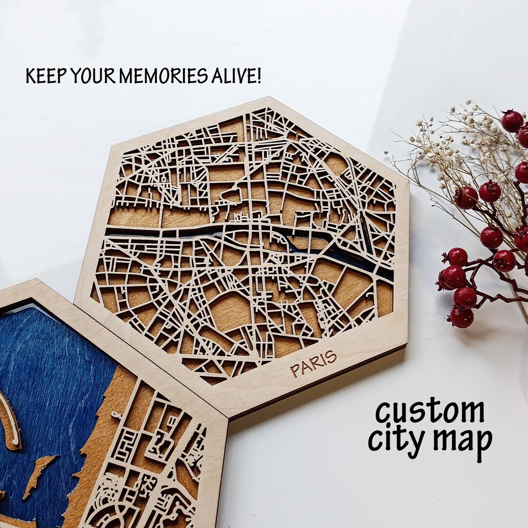 3D Laser Cut Paris Map: Hexagonal Wooden French Wall Art - Etsy
