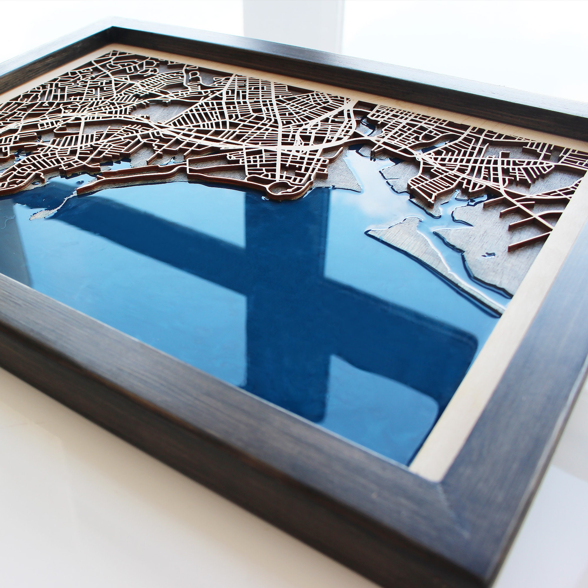 Barcelona Wooden City Map Wood and Epoxy Resin Map Art - Etsy