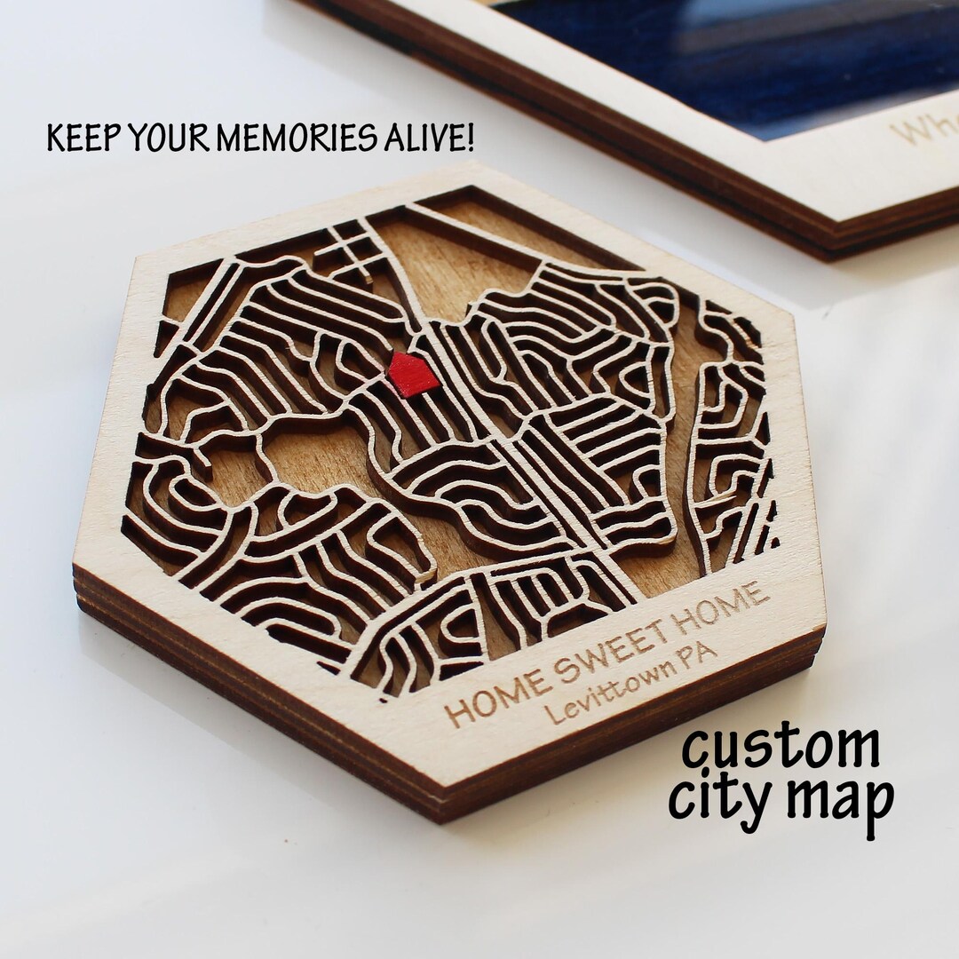 Levittown PA Map: Wooden & Epoxy Resin Hexagon Street Art - Etsy Singapore