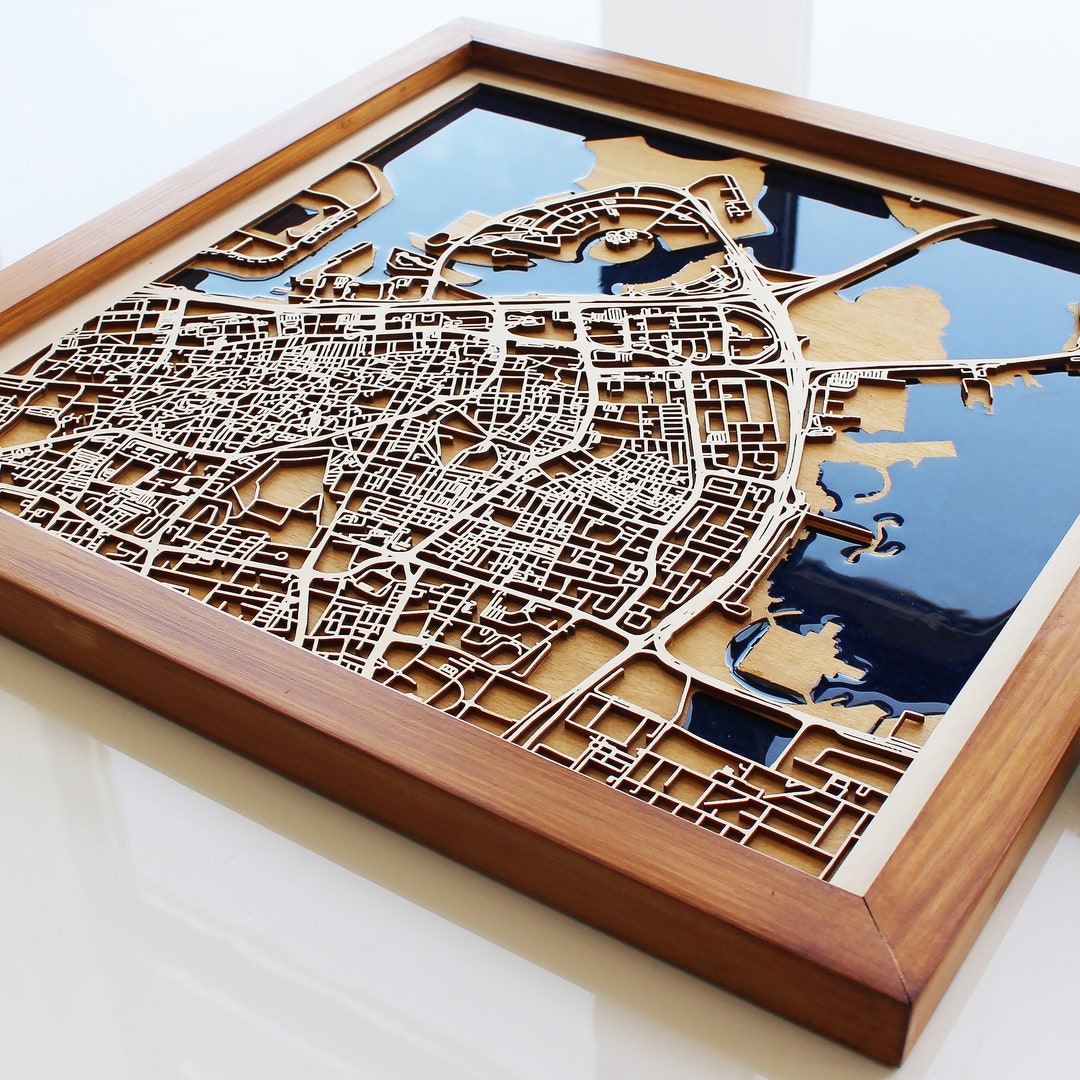 CUSTOM Wooden City Map, Wood and Epoxy Map, Where We Met Map, Wooden ...