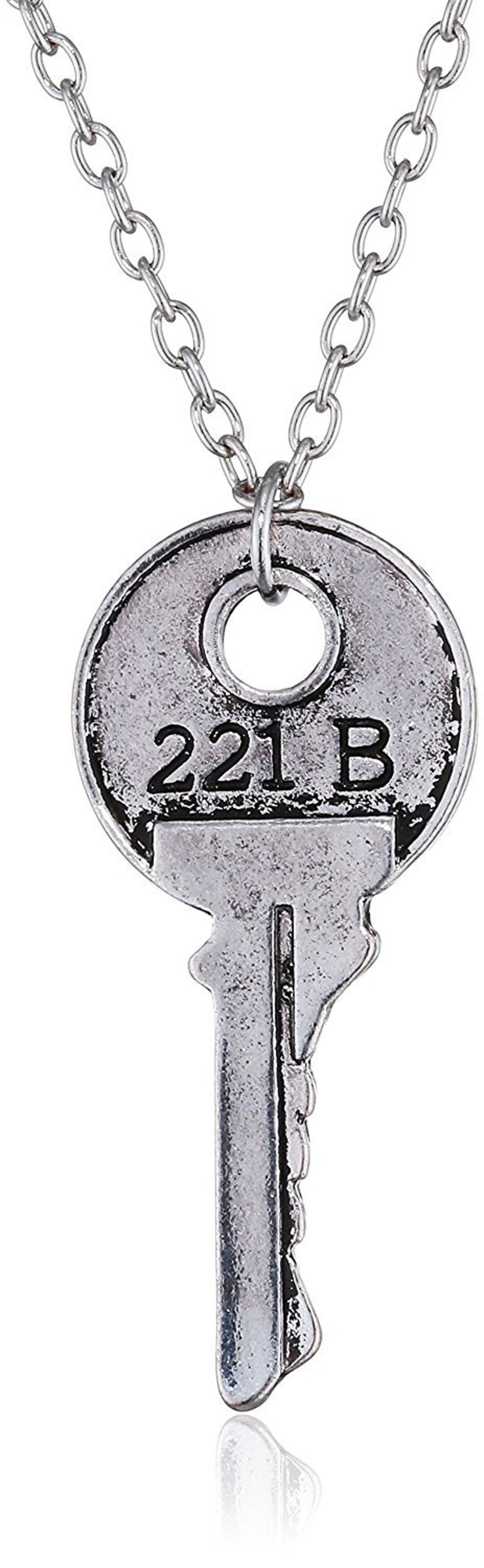 Sherlock Holmes 221B Silver Tone Key Pendant Necklace - Etsy