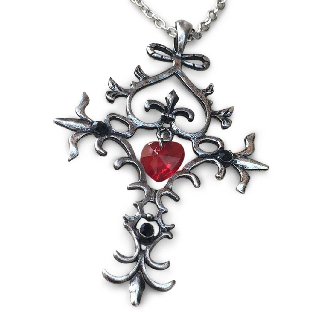 The Vampire Diaries Cross Necklace With Hanging Red Bead - Etsy