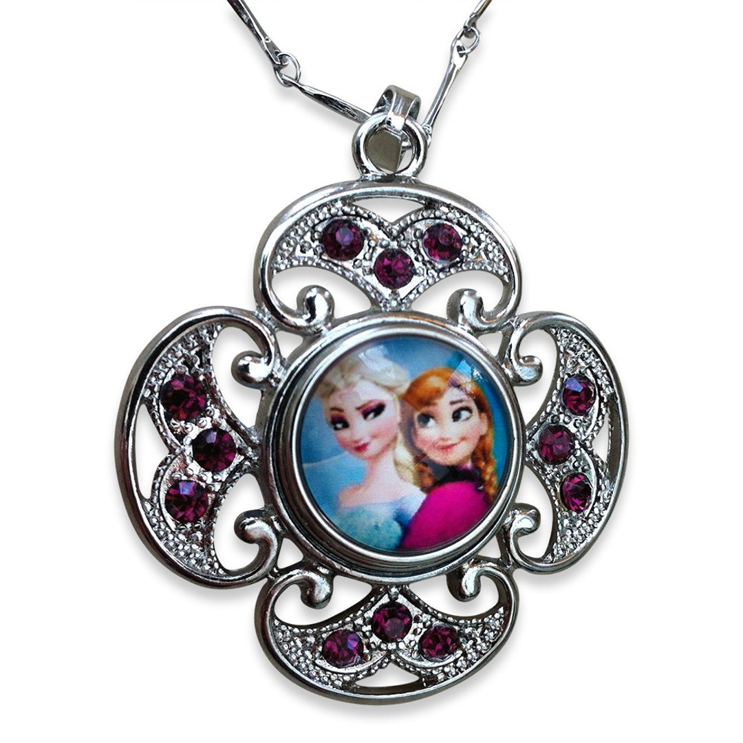 Frozen Elsa and Anna Portrait Glass Cabochon Pendant Necklace With ...