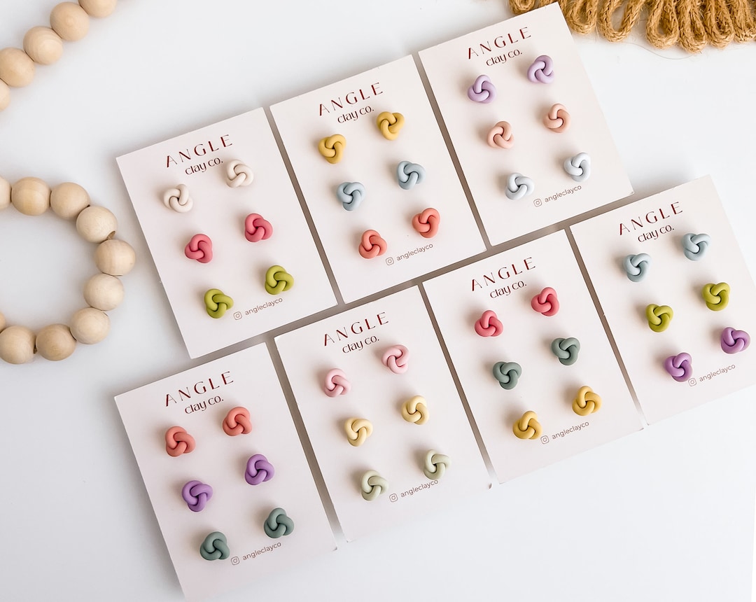 Knot Stud Packs | Handmade Clay Stud Earrings | Hypoallergenic Titanium ...