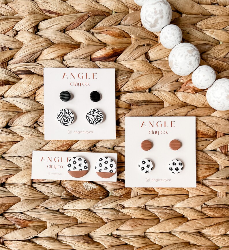 Black and White Stud Packs Handmade Clay Stud Earrings - Etsy
