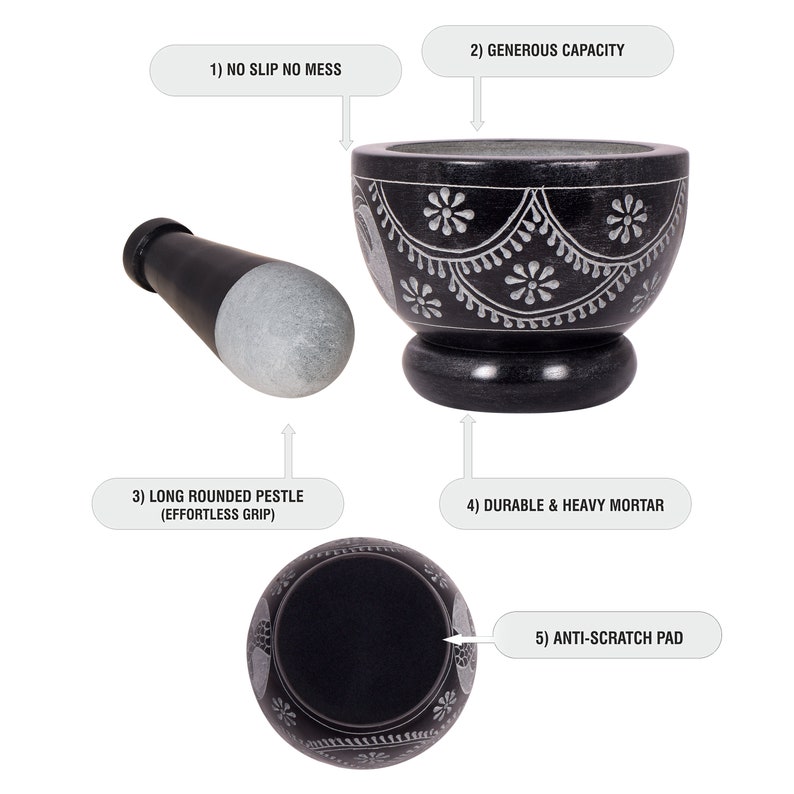 Mortar and Pestle, Made of Heavy Duty Polished Hard Stone, Natural ...