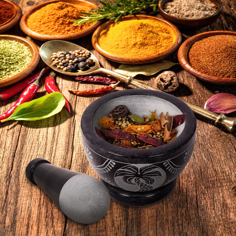 Mortar and Pestle, Made of Heavy Duty Polished Hard Stone, Natural ...