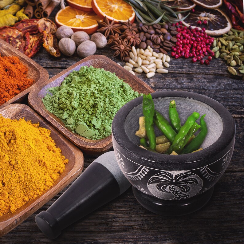 Mortar and Pestle, Made of Heavy Duty Polished Hard Stone, Natural ...