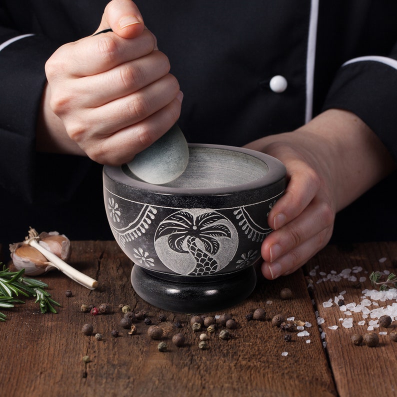 Mortar and Pestle, Made of Heavy Duty Polished Hard Stone, Natural ...