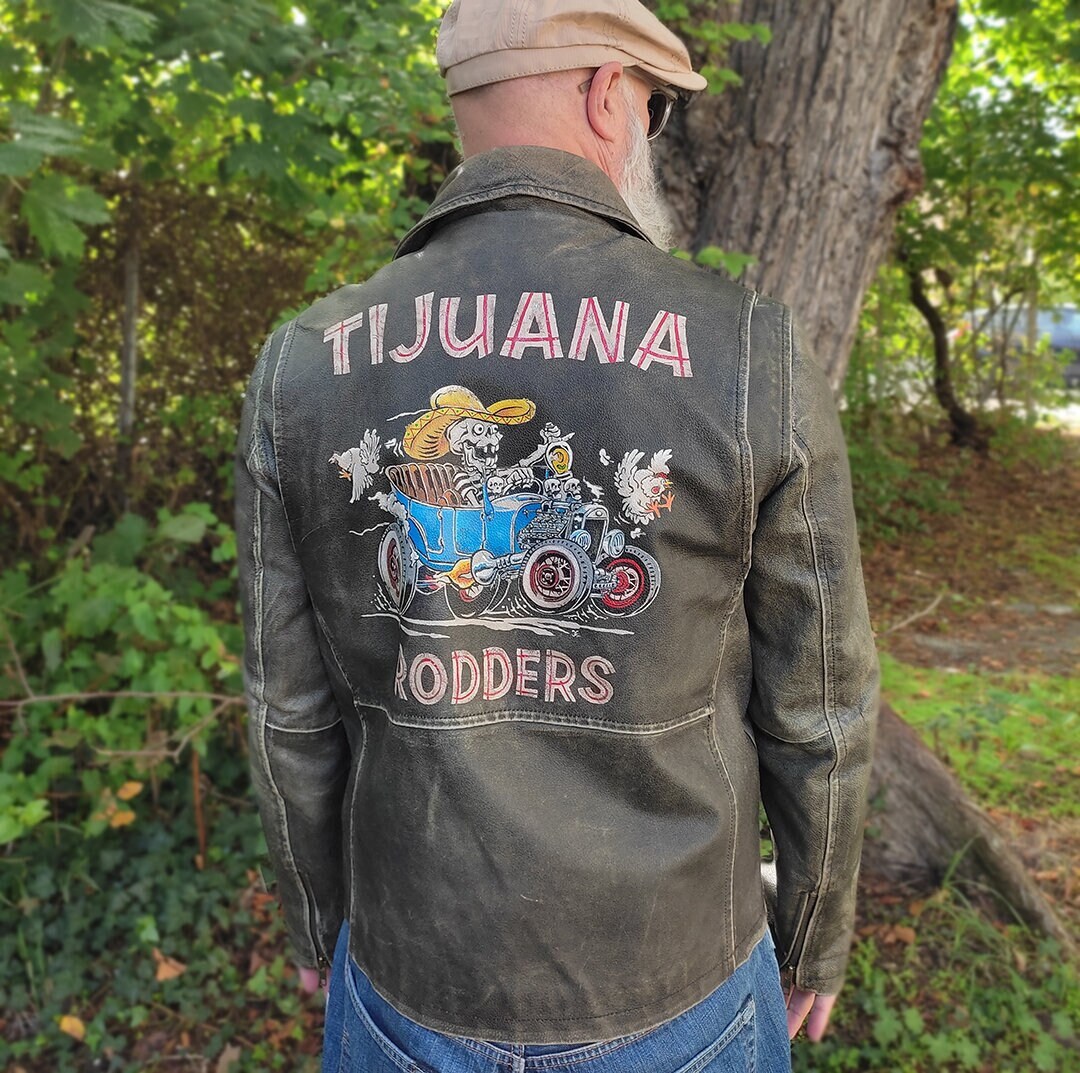 Hand-painted Leather Jacket in Vintage Hot Rod Style - Etsy