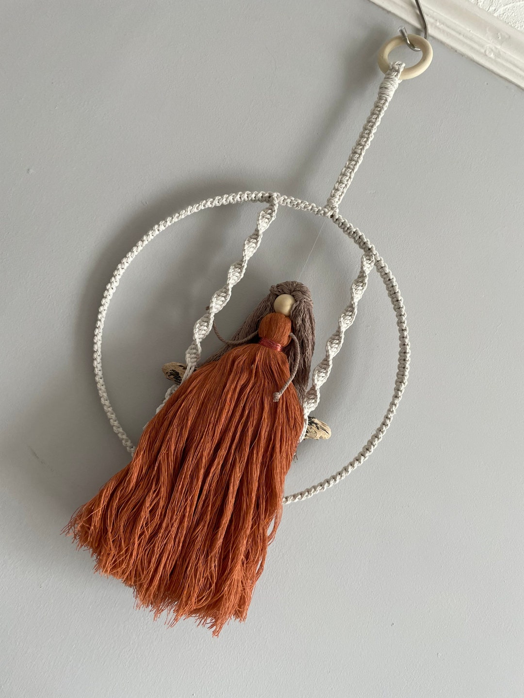 Beautiful Handmade Macrame Doll/girl on Swing, Macrame Hoop, Wall ...