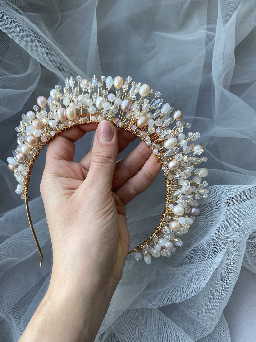 Pearl Crown, Bride's Wedding Crown, Bridal Gift, Bridal Tiara, Crown ...