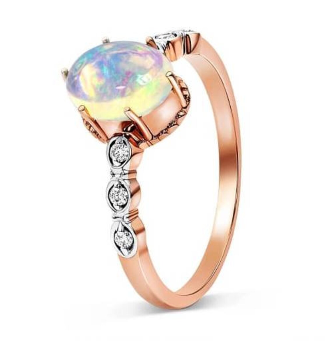 Faceted Oval Cut Opal Engagement Ring Rose Gold Women.antique | Etsy