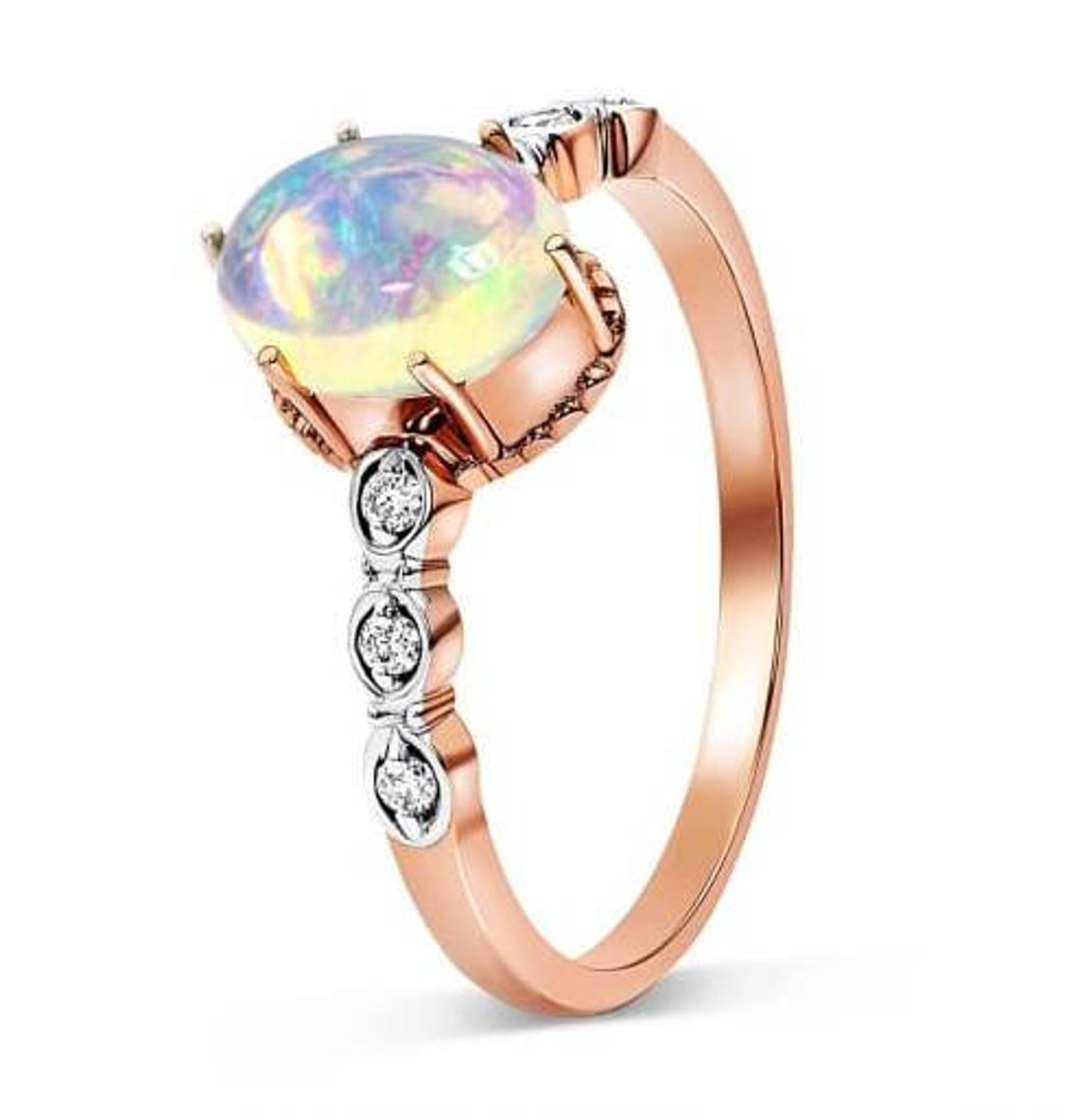 Faceted Oval Cut Opal Engagement Ring Rose Gold Women.antique | Etsy