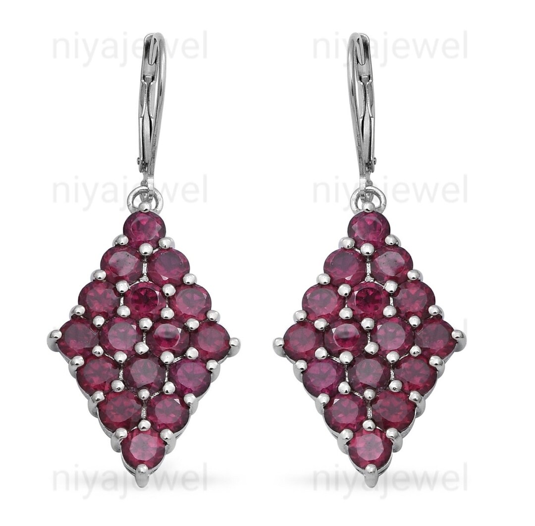 Red Garnet Cluster Earrings.gemstone.gold.garnet .dangle.statement ...