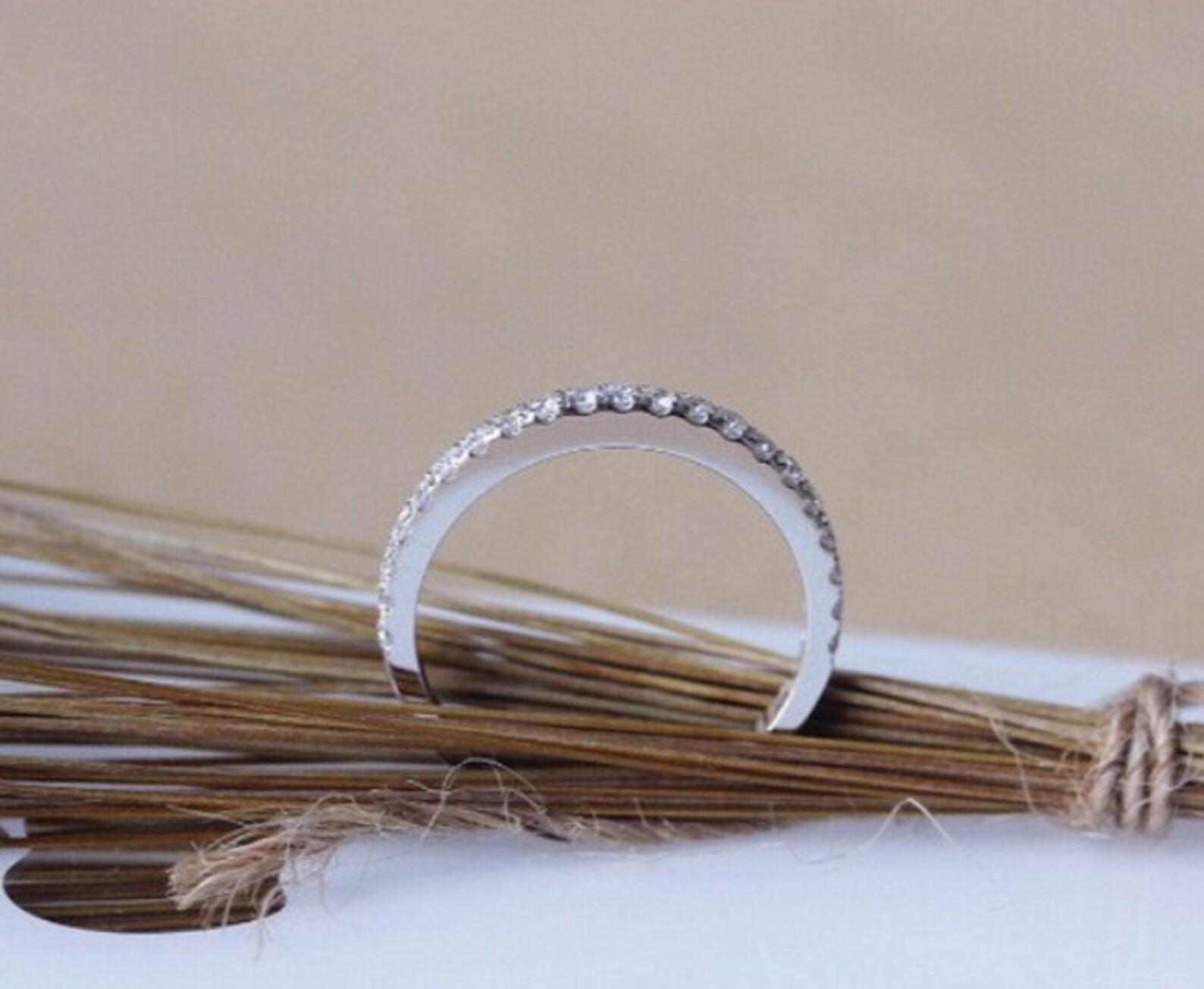 Natural Zircon Single Line Band Silver Diamond Ring Pave | Etsy