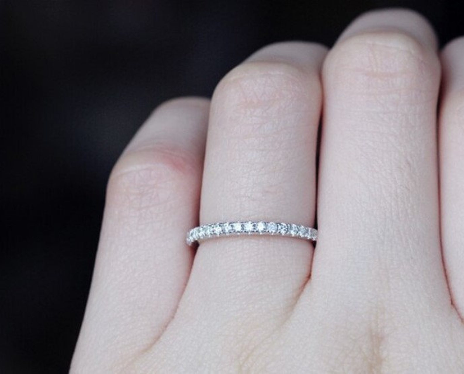 Natural zircon Single Line Band Silver Diamond Ring Pave | Etsy