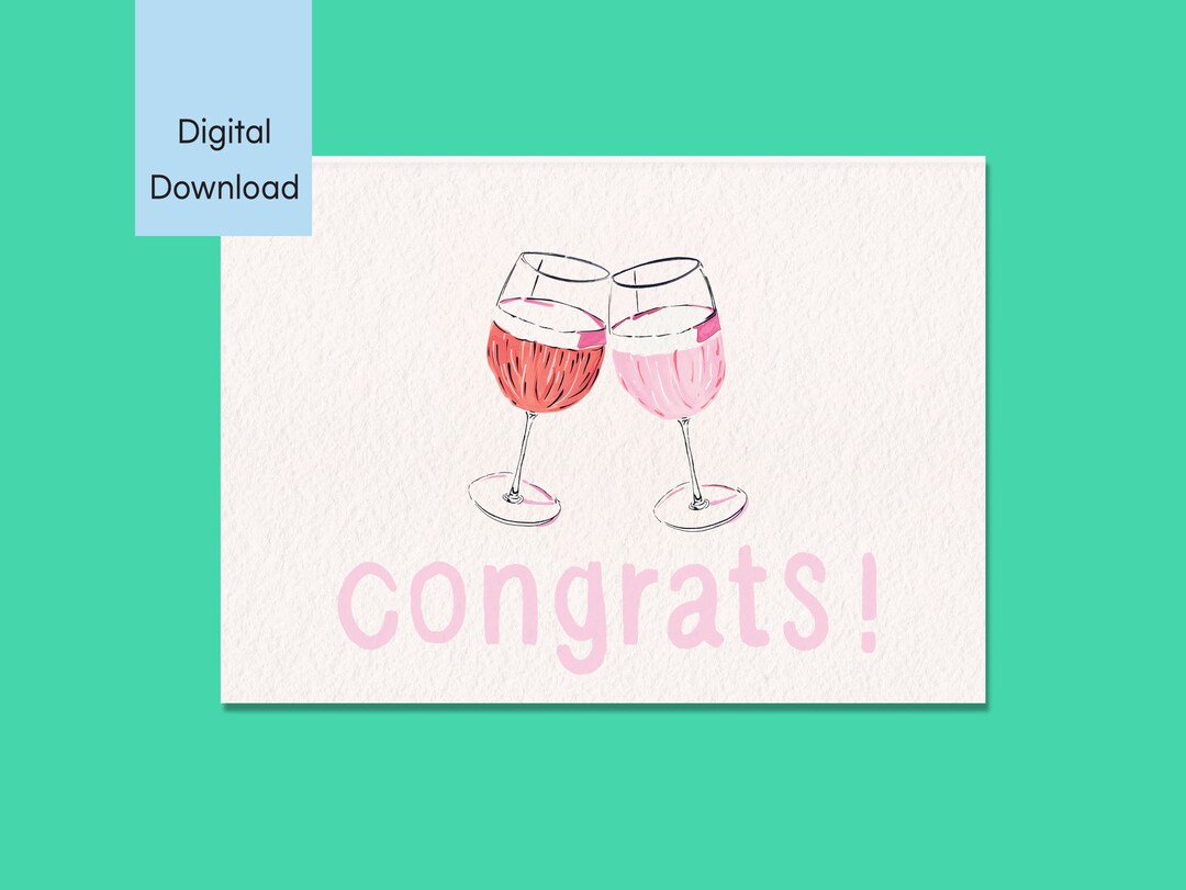 Champagne Card, Congratulation Card, Printable Greeting Card, Digital ...