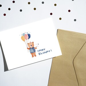 Bear and Balloon Card, Happy Birthday Card, Printable Greeting Card ...