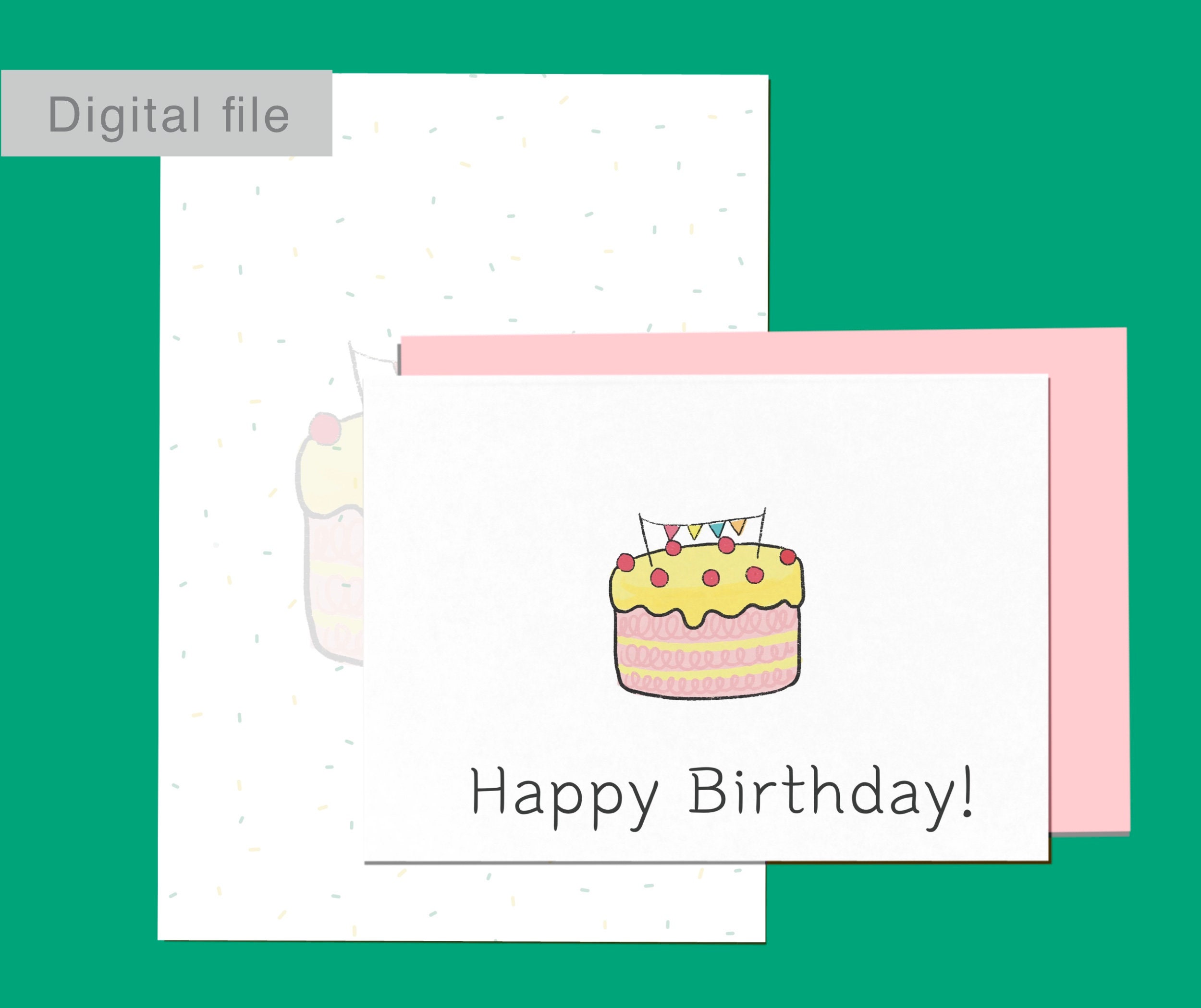 Birthday Cake Digital Printable Cardletter Paper Poster Etsy