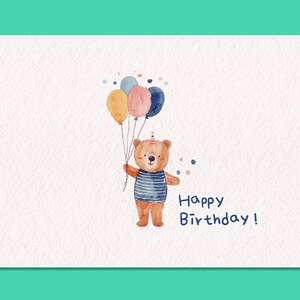 Bear and Balloon Card, Happy Birthday Card, Printable Greeting Card ...