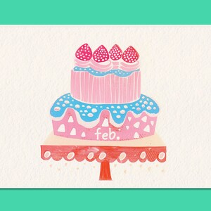 February Cake Card, Printable Greeting Card, Digital Download, 5x7 and ...