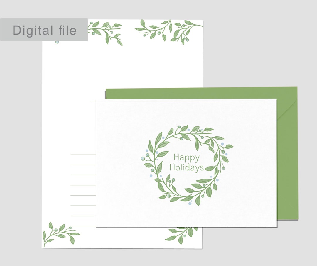 Holiday Leaf Wreath Digital Printable Card,letter Paper, Poster, Merry ...