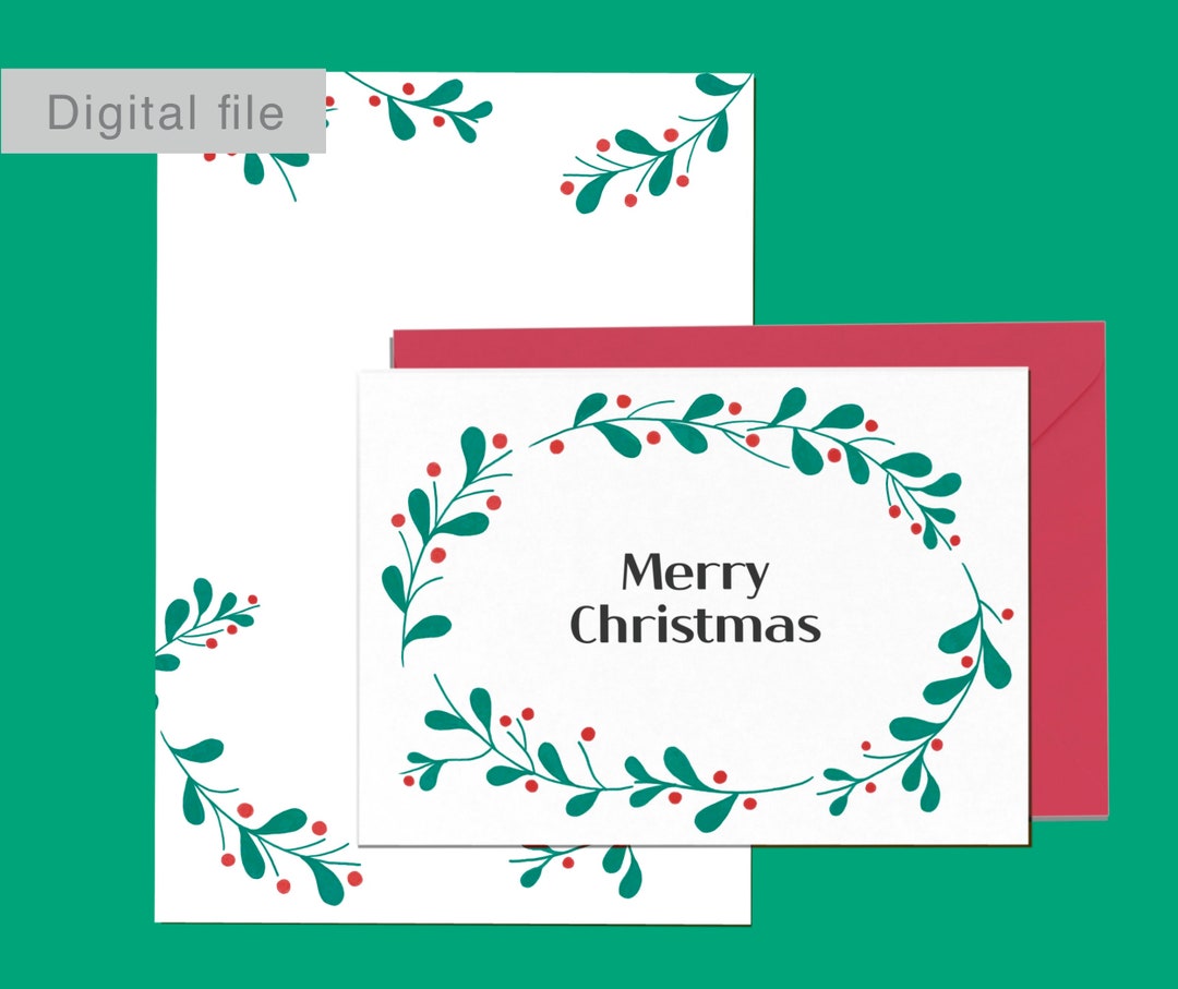 Merry Christmas Digital Printable Card,letter Paper, Poster, Holiday ...