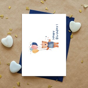 Bear and Balloon Card, Happy Birthday Card, Printable Greeting Card ...