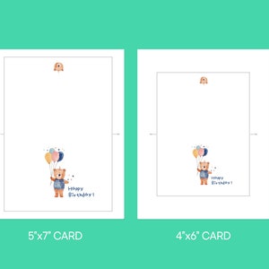 Bear and Balloon Card, Happy Birthday Card, Printable Greeting Card ...
