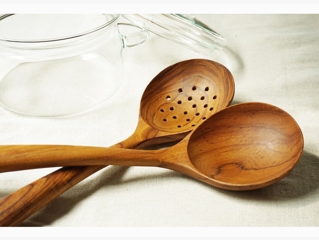 LARGE 14 Inch Cooking Spoon and Strainer - Golden Teak | Handmade ...