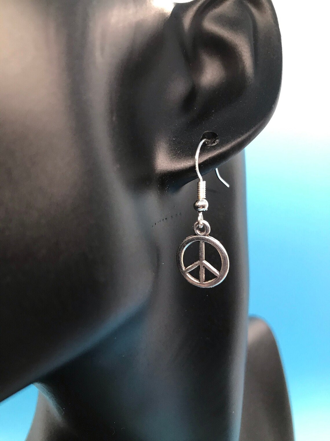 Small Silver Peace Sign Earrings with 925 Sterling Silver | Etsy