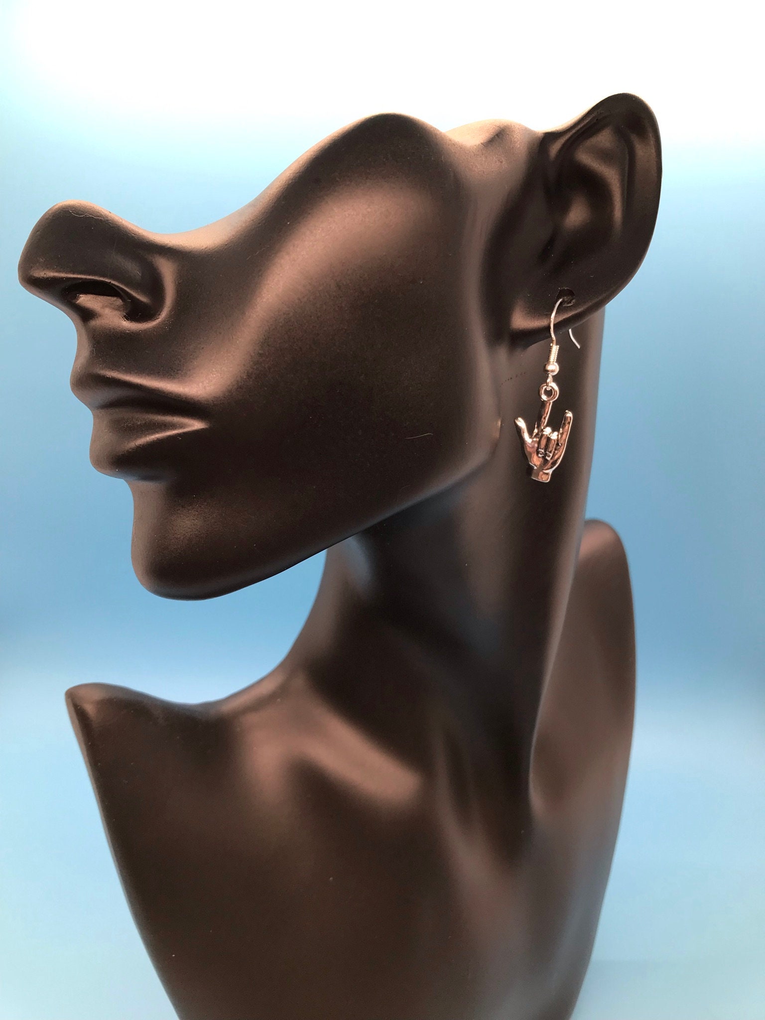 Silver ASL i Love You Hand Sign Language Earrings With 925 Sterling ...