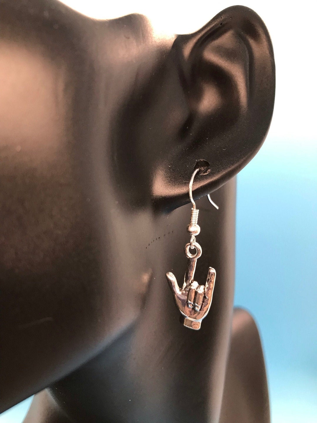 Silver ASL i Love You Hand Sign Language Earrings With 925 Sterling ...