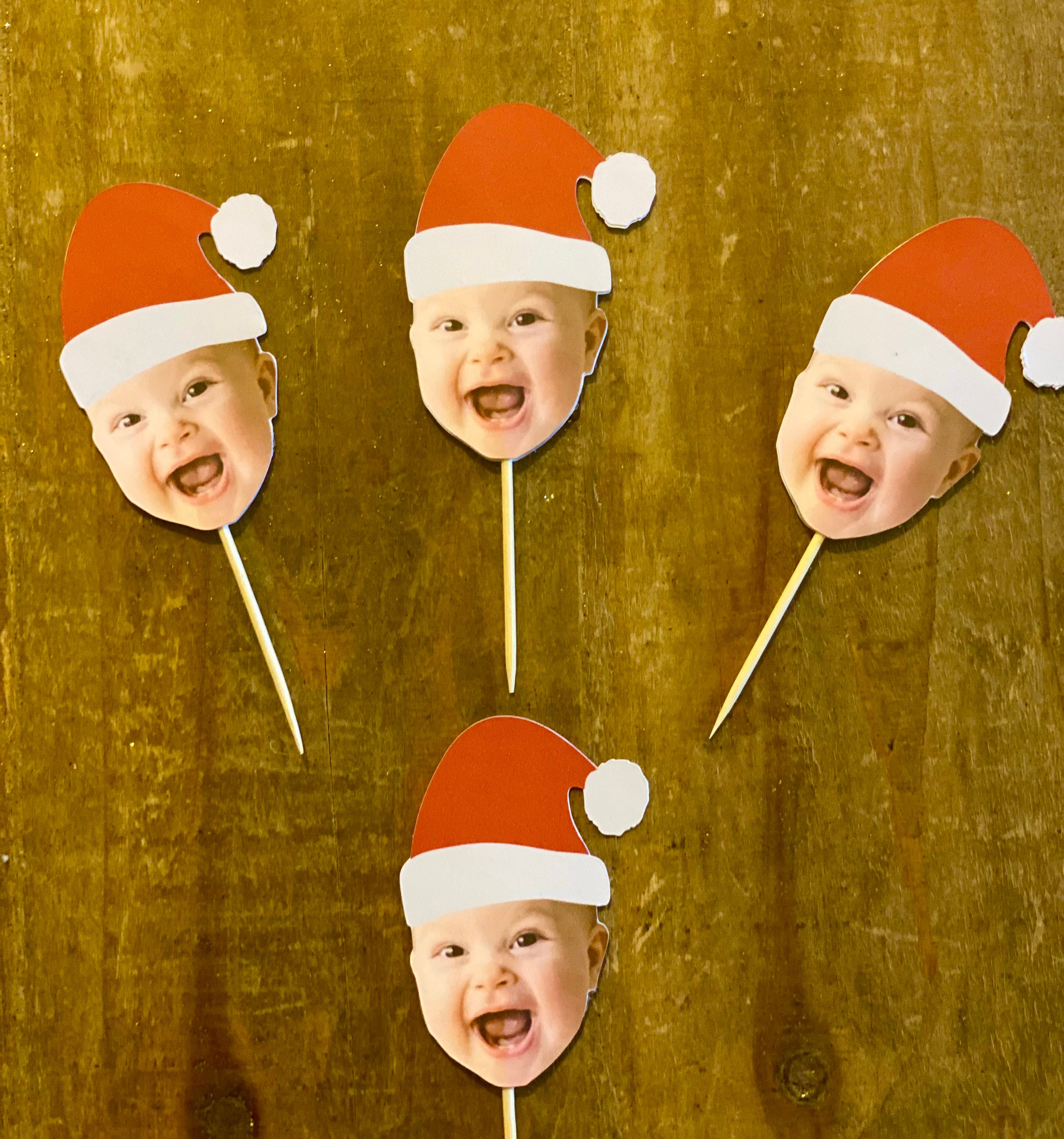 Santa Hat Cupcake Topper, Double Sided, Custom Face Cupcake Topper ...