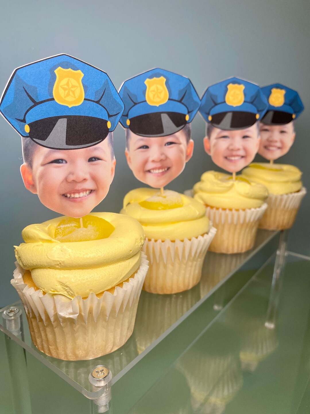 Police Hat Face Cupcake Toppers, Double Sided, Face Cupcake Toppers ...