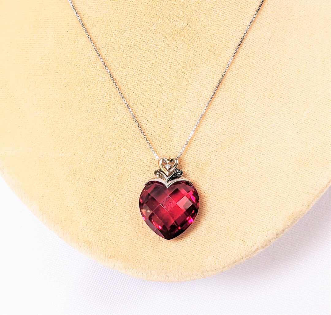 Red Crystal Heart Necklace, Sterling Silver 14K Gold, Pendant on ...