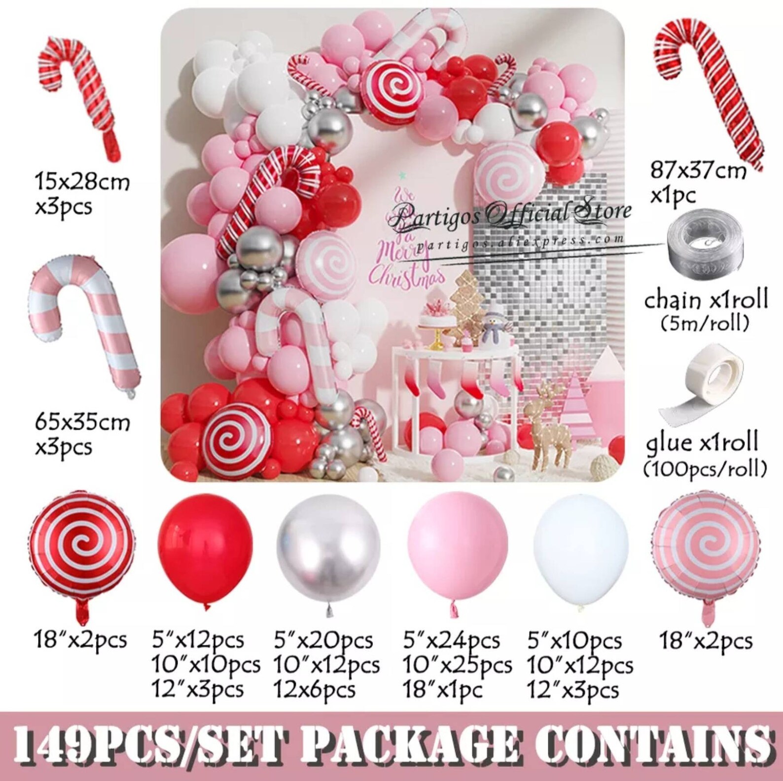 Balloon DIY Kit. Christmas Festive Pink Candy Cane 149 Piece - Etsy
