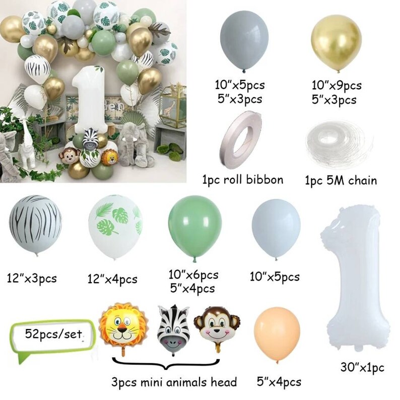 Wild One Balloons. White Number Balloon. Green Wild Safari - Etsy