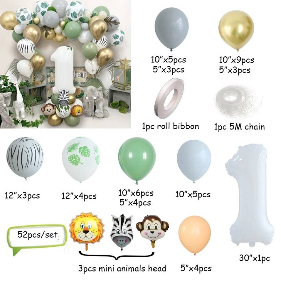 Wild One Balloons. White Number Balloon. Green Wild Safari - Etsy UK