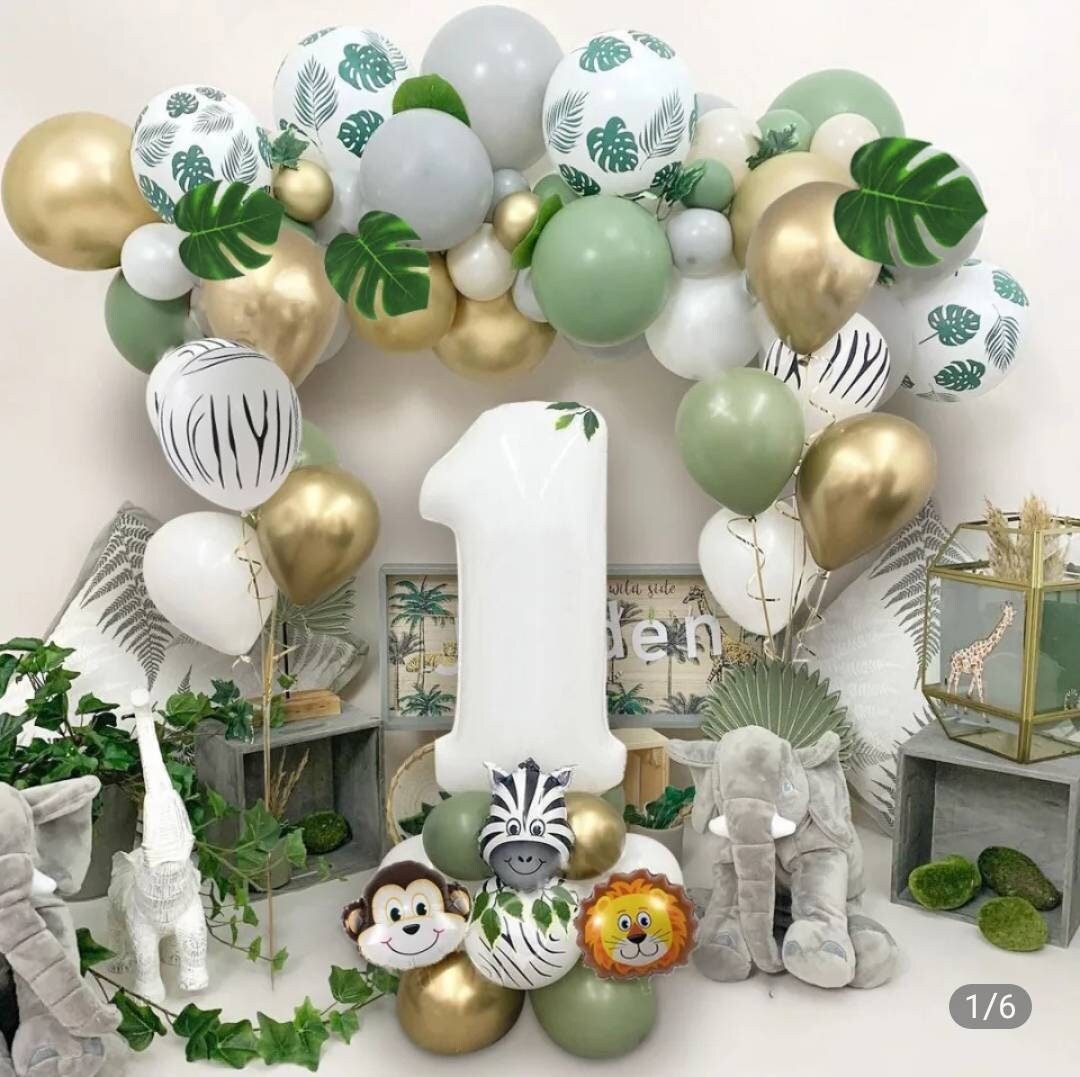 Wild One Balloons. White Number Balloon Set. Green Wild Safari Theme 52 ...