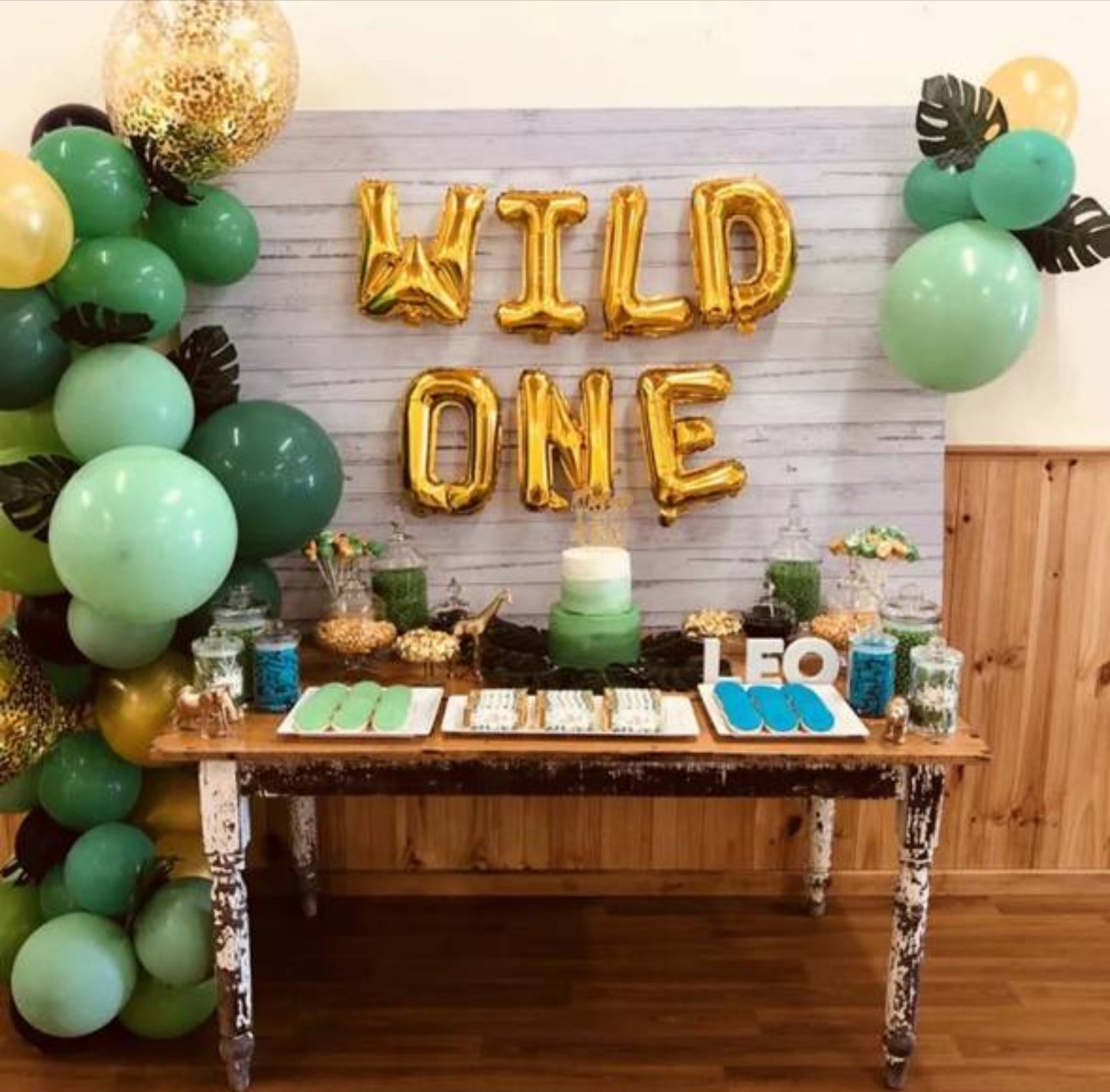 Wild One Balloons. White Number Balloon. Green Wild Safari - Etsy UK