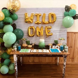 Wild One Balloons. White Number Balloon Set. Green Wild Safari Theme 52 ...