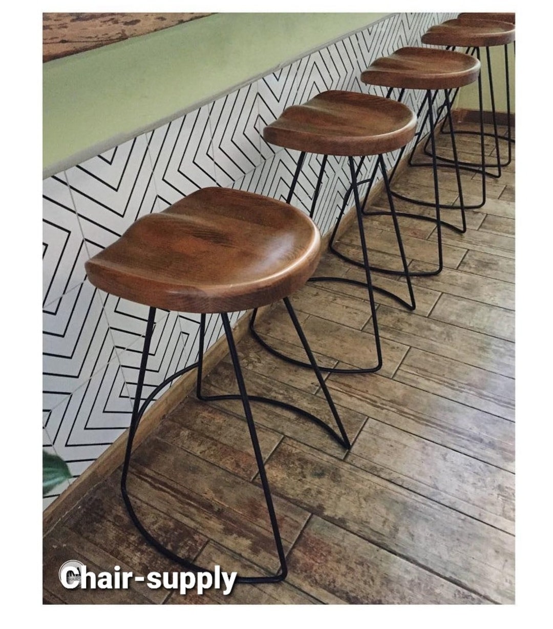 Metal Bum Stool, Solid Beech Saddle Bar Stool With Metal Legs, Wooden ...