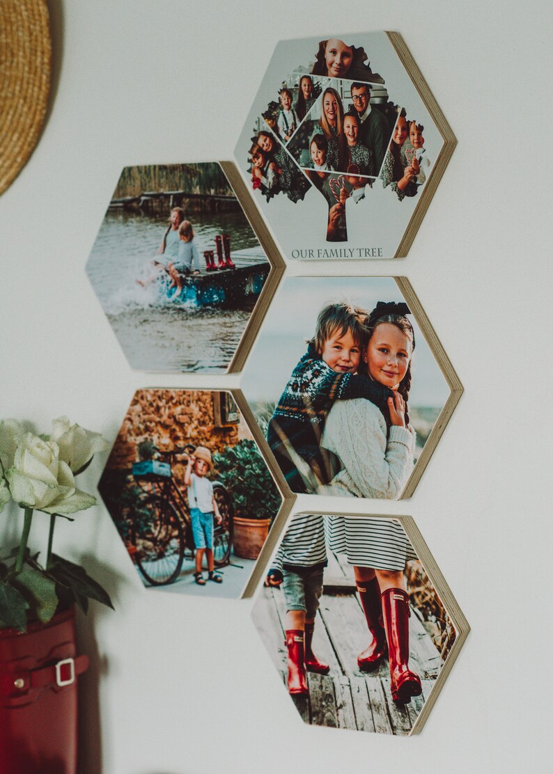 Hexagon Honeycomb Wooden Photo Frame, Personalized Picture Frame, Photo ...