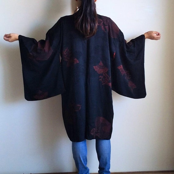 Japanese antique haori, kimono jacket, black haori, J… - Gem
