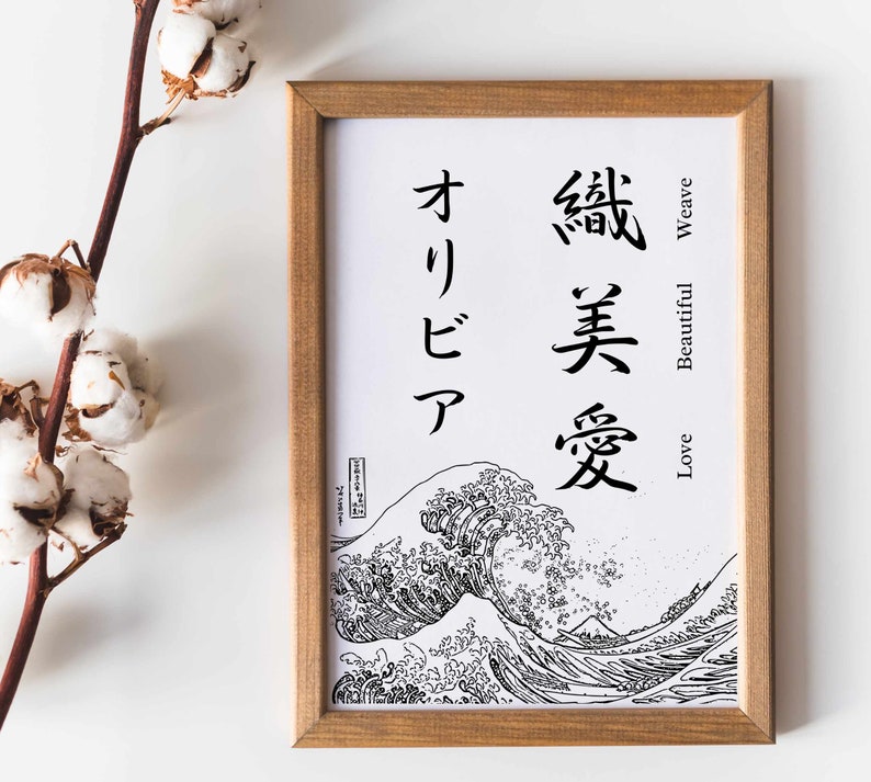 Custom Kanji Name Print, the Great Wave off Kanagawa, Japanese Kanji ...