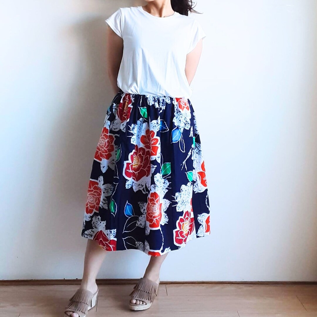 Japanese Yukata Skirt, Upcycled Japanese Summer Kimono Yukata, Cotton ...
