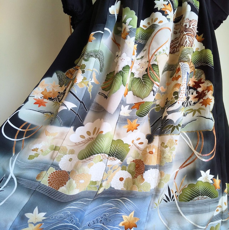 Upcycled Japanese Antique Kimono Skirt, Tomesode, Gosho Guruma - Etsy